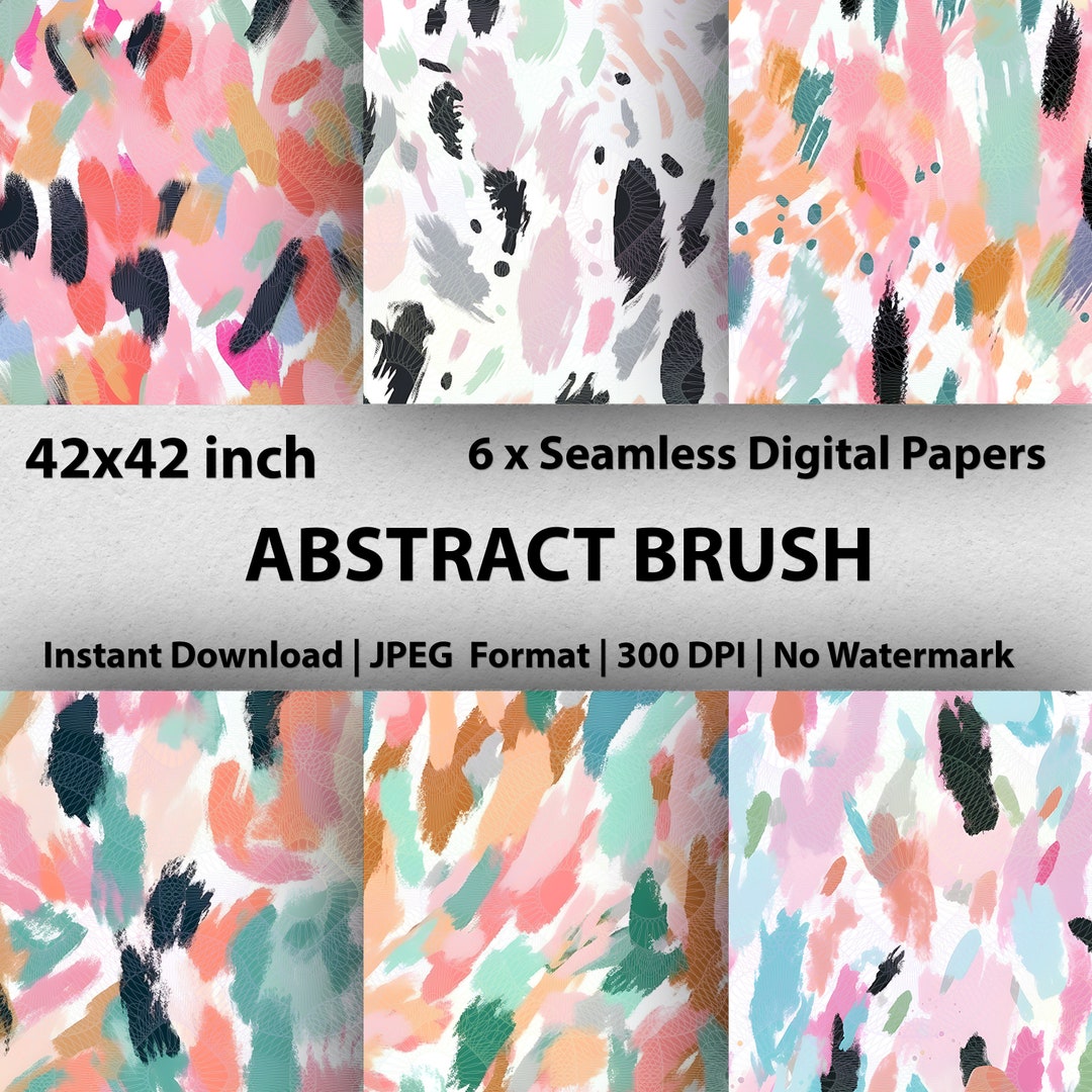 6 Abstract Brush Stroke Digital Papers, Artistic Patterns, Printable ...