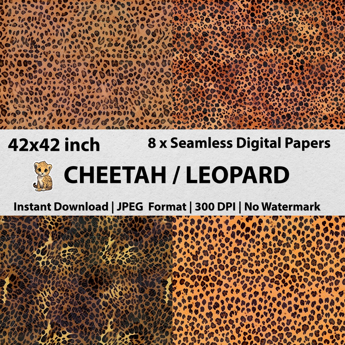Cheetah Digital Leopard Print Digital Paper for Her Animal Scrapbook ...