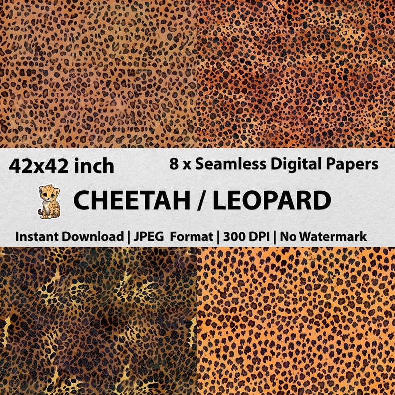 Cheetah Digital Leopard Print Digital Paper for Her Animal Scrapbook ...