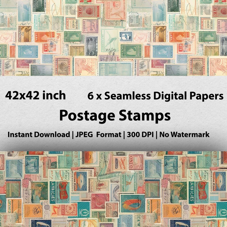 6 Portage Stamp Digital Paper Stamps Patterns Postal Stamps Unique ...