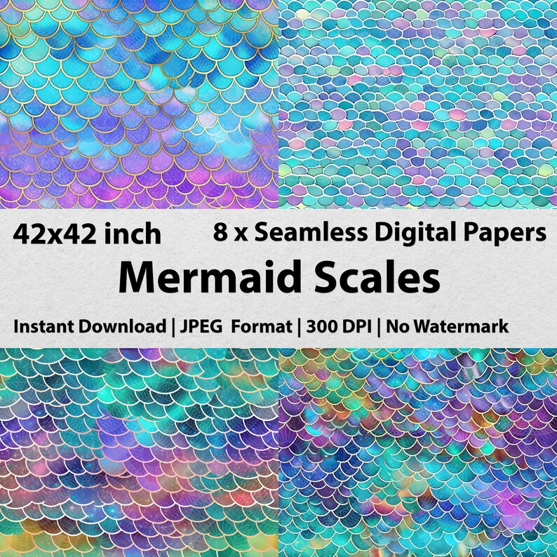 8 Mermaid Scales Digital Papers Scale Patterns Printable Mosaiclike ...