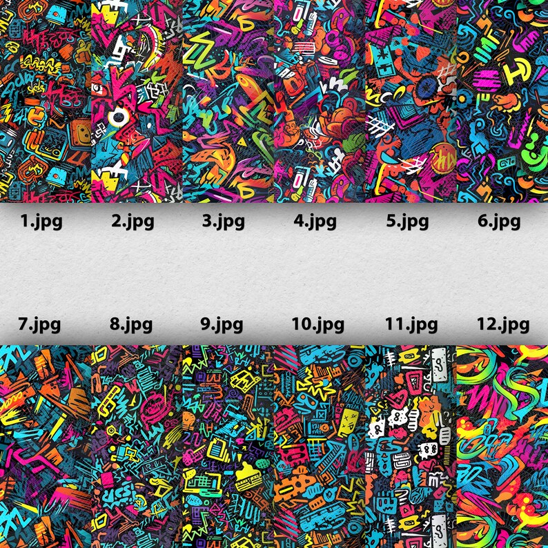 12 Graffiti Digital Paper Doodles Pattern Unique Scribblings Prints for ...
