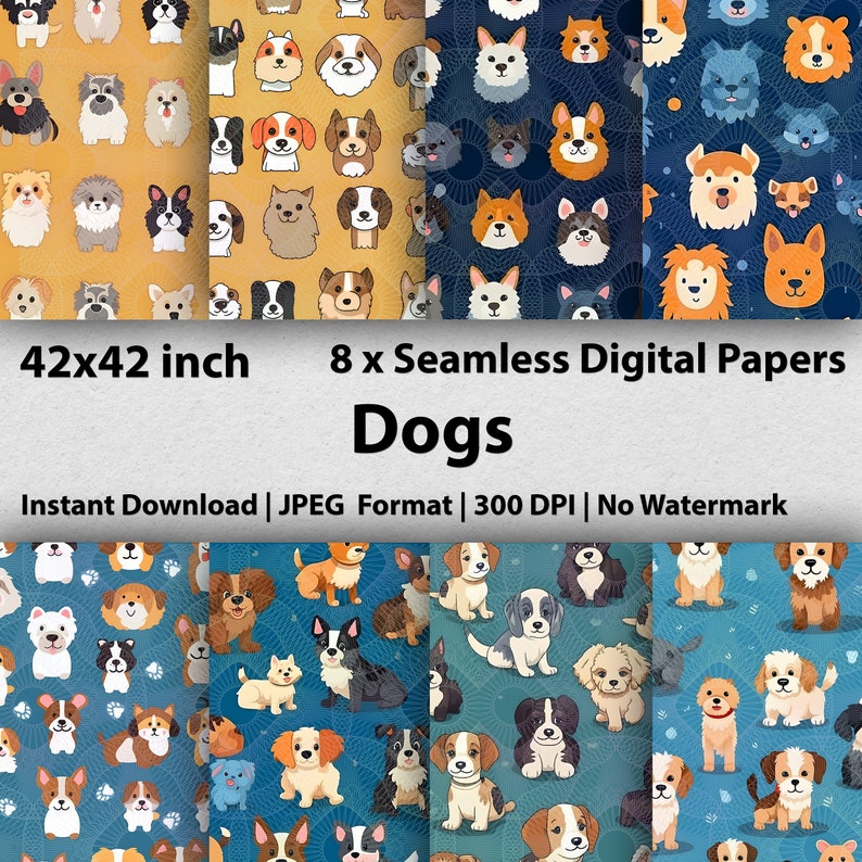 8 Dogs Digital Papers Good Boys Patterns Printable Puppies Scrapbook ...