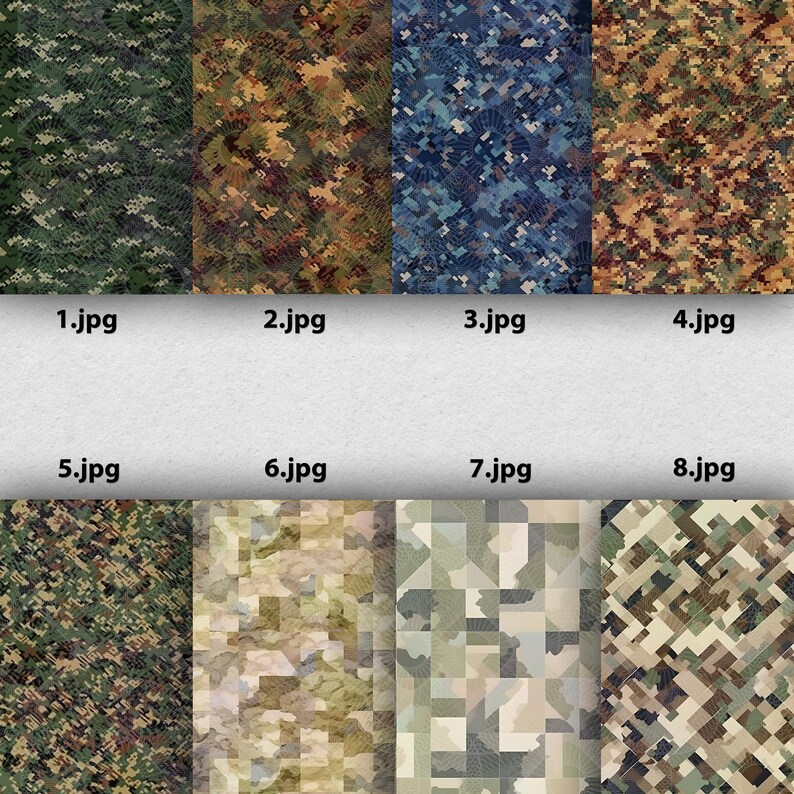 8 Digi-camouflage Digital Paper Pack, Camo, Military Patterns ...