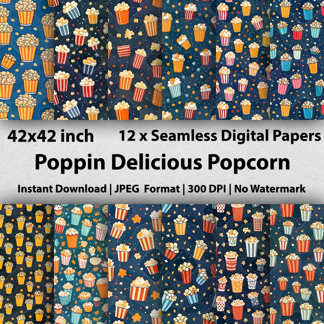 12 Popcorn Confection Digital Paper Popcorn Digital Patterns Unique ...