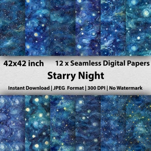 12 Starry Night Digital Paper Reimiging Starry Night Seamless Patterns ...