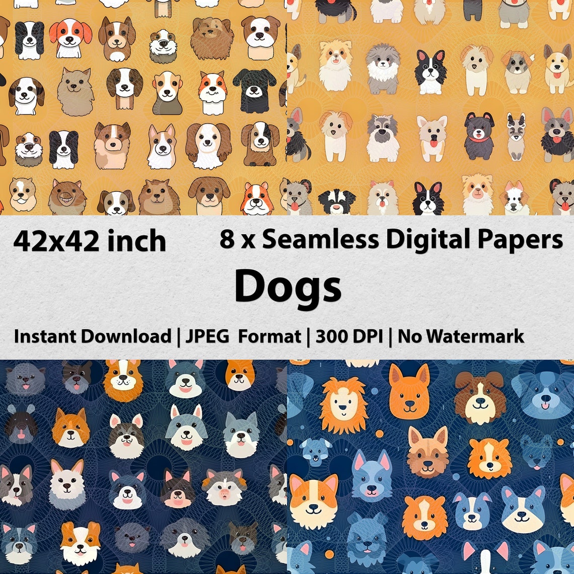 8 Dogs Digital Papers Good Boys Patterns Printable Puppies Scrapbook ...