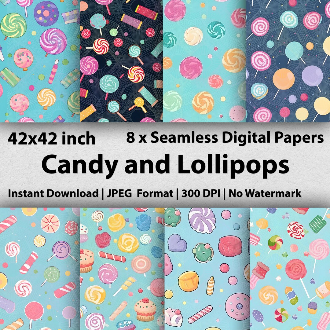 8 Candy and Lollipops Digital Papers Colorful Playful Candy Patterns ...