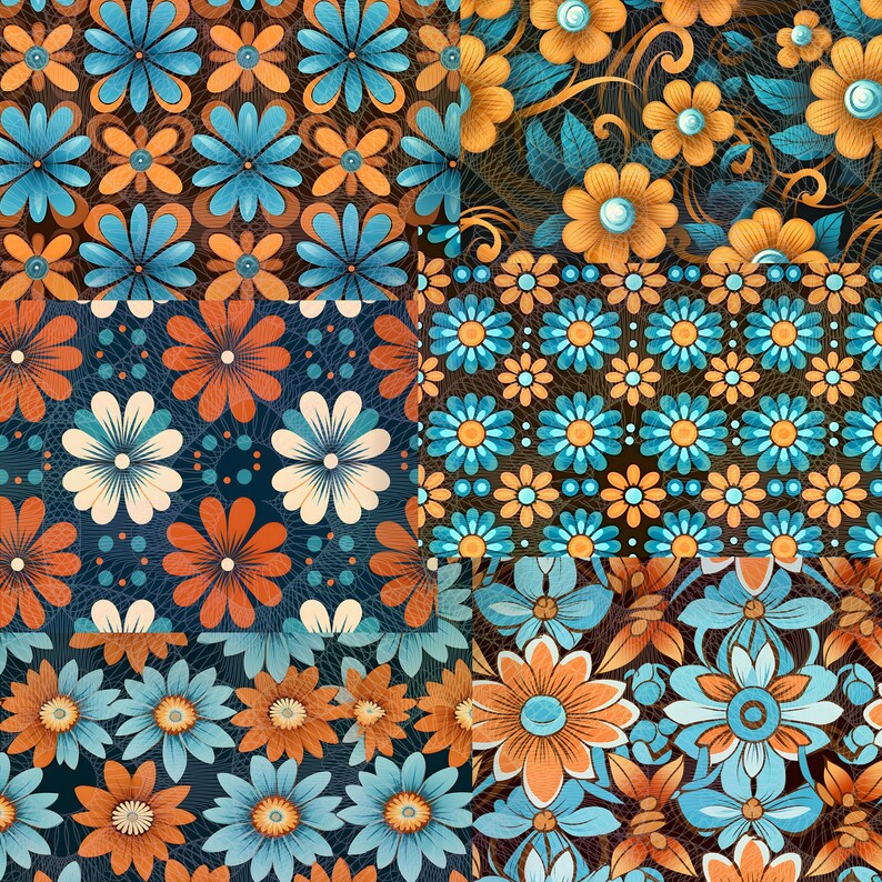 Retro Floral Digital Paper: 60s Groovy Seamless Patterns (digital ...