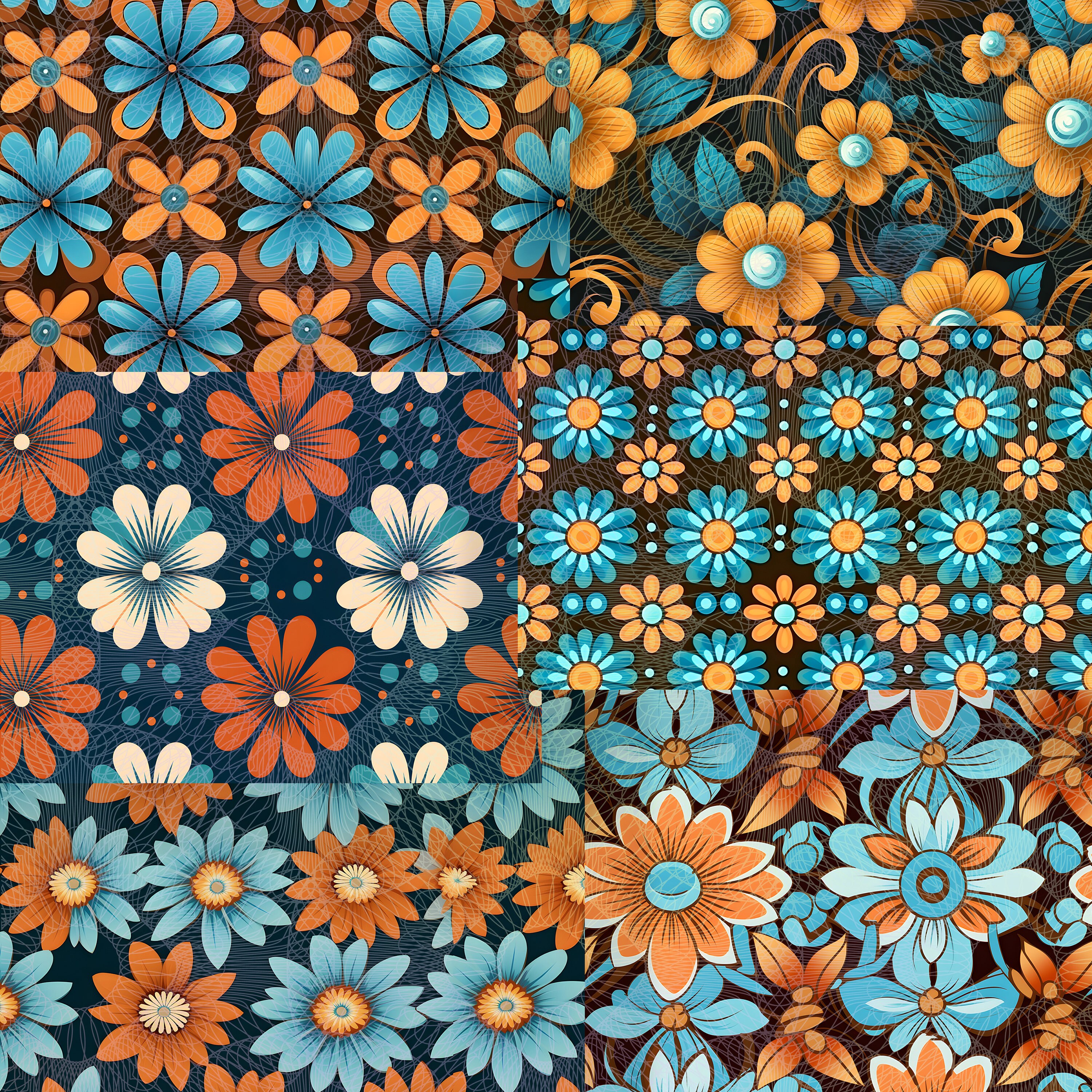 Retro Floral Digital Paper: 60s Groovy Seamless Patterns (digital ...