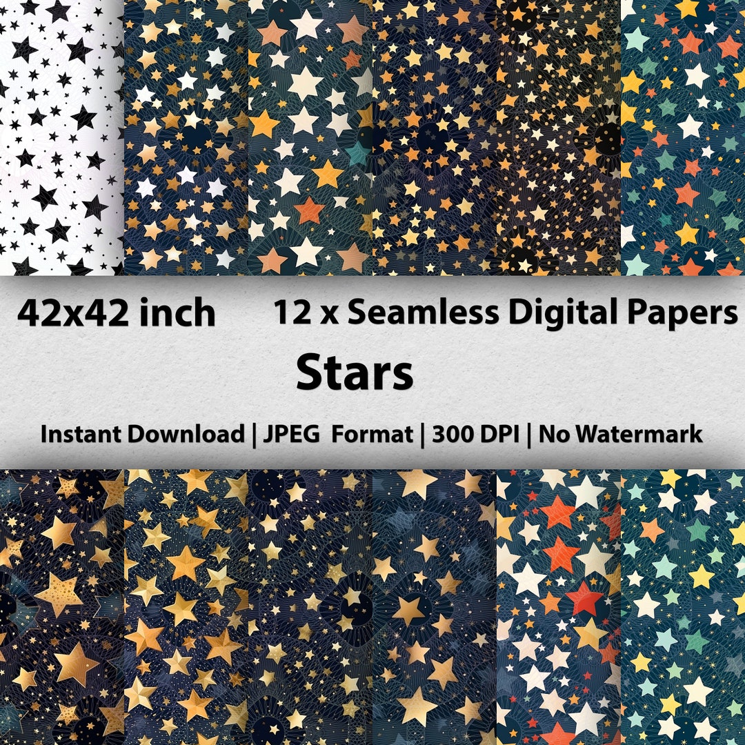 12 Star Digital Papers Galactic Star Patterns Printable Stellar ...