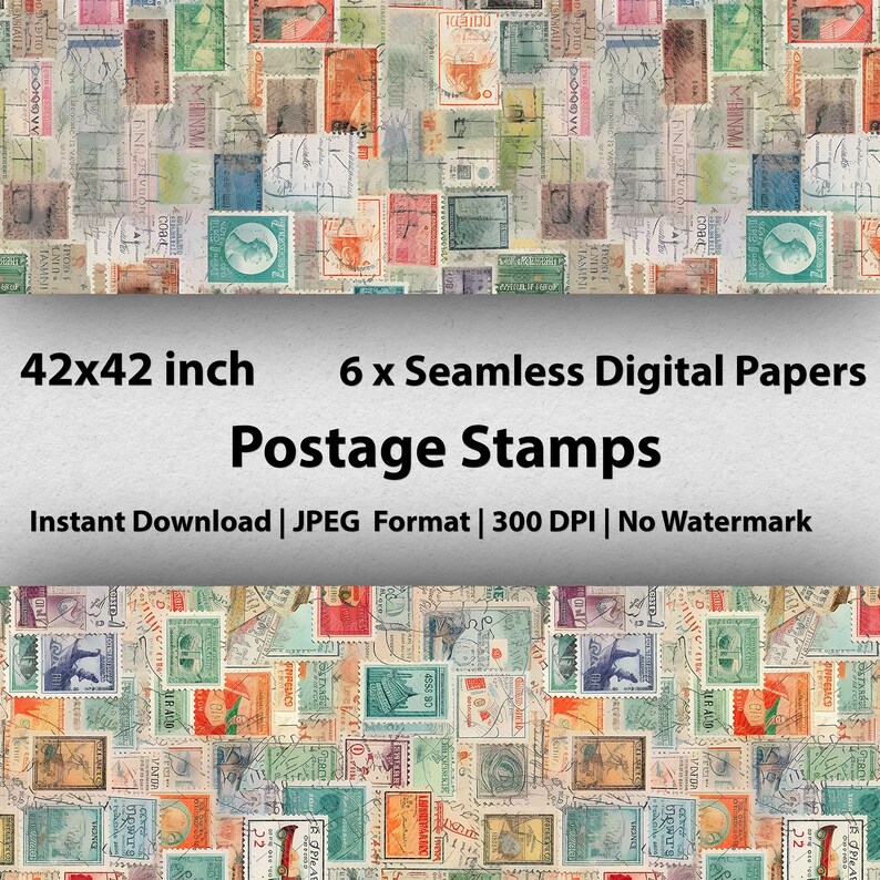 6 Portage Stamp Digital Paper Stamps Patterns Postal Stamps Unique ...