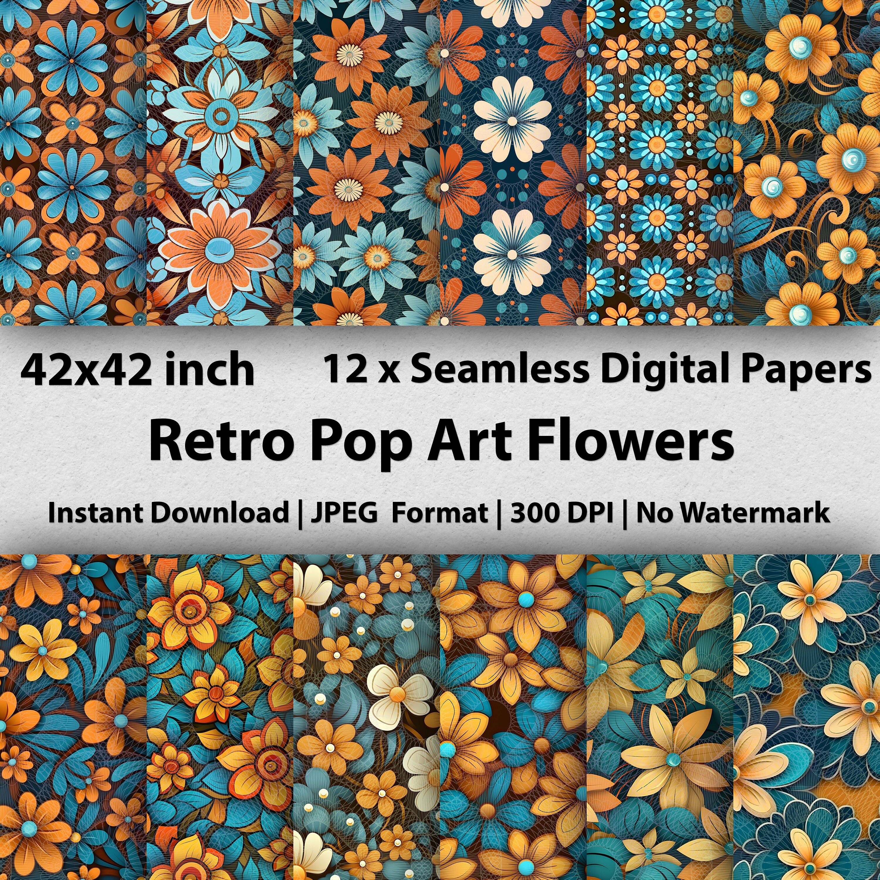 Retro Floral Digital Paper: 60s Groovy Seamless Patterns (digital ...