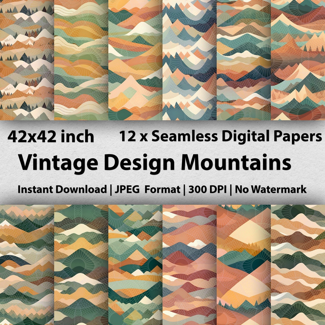 12 Mountain Ranges Papers Geometric Reds and Oranges Printable Abstract ...