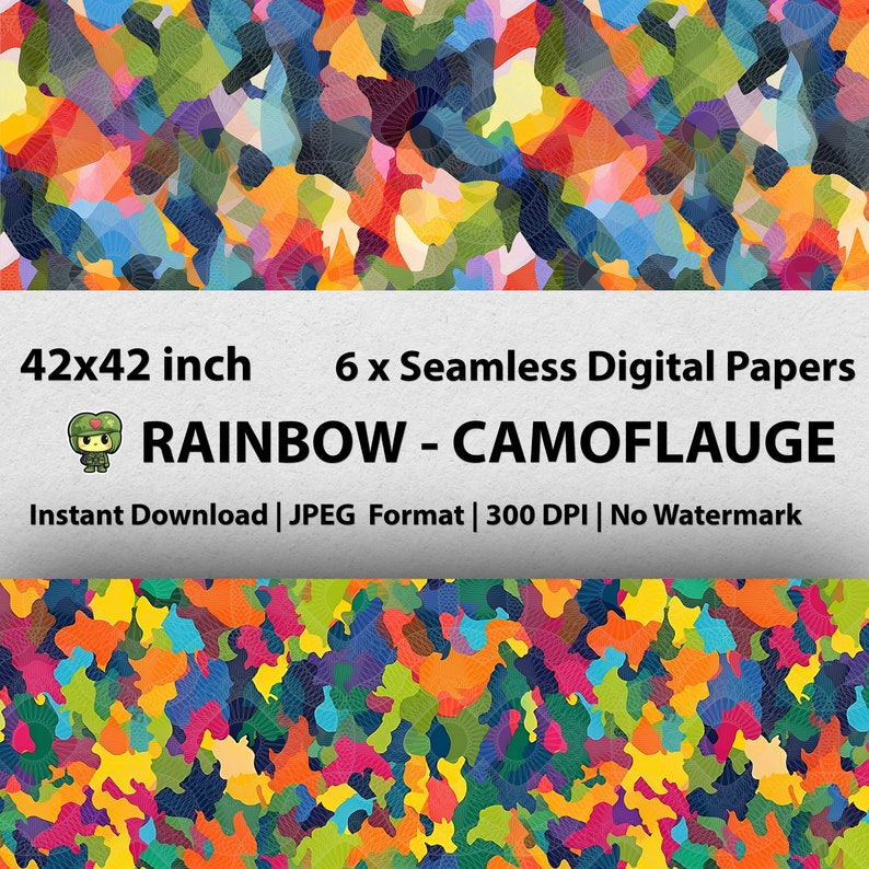 Rainbow Camouflage Digital Paper Pack: Seamless Camo Textures (digital ...