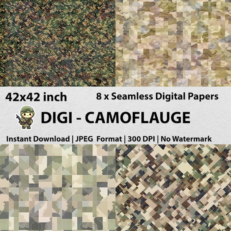 8 Digi-camouflage Digital Paper Pack, Camo, Military Patterns ...