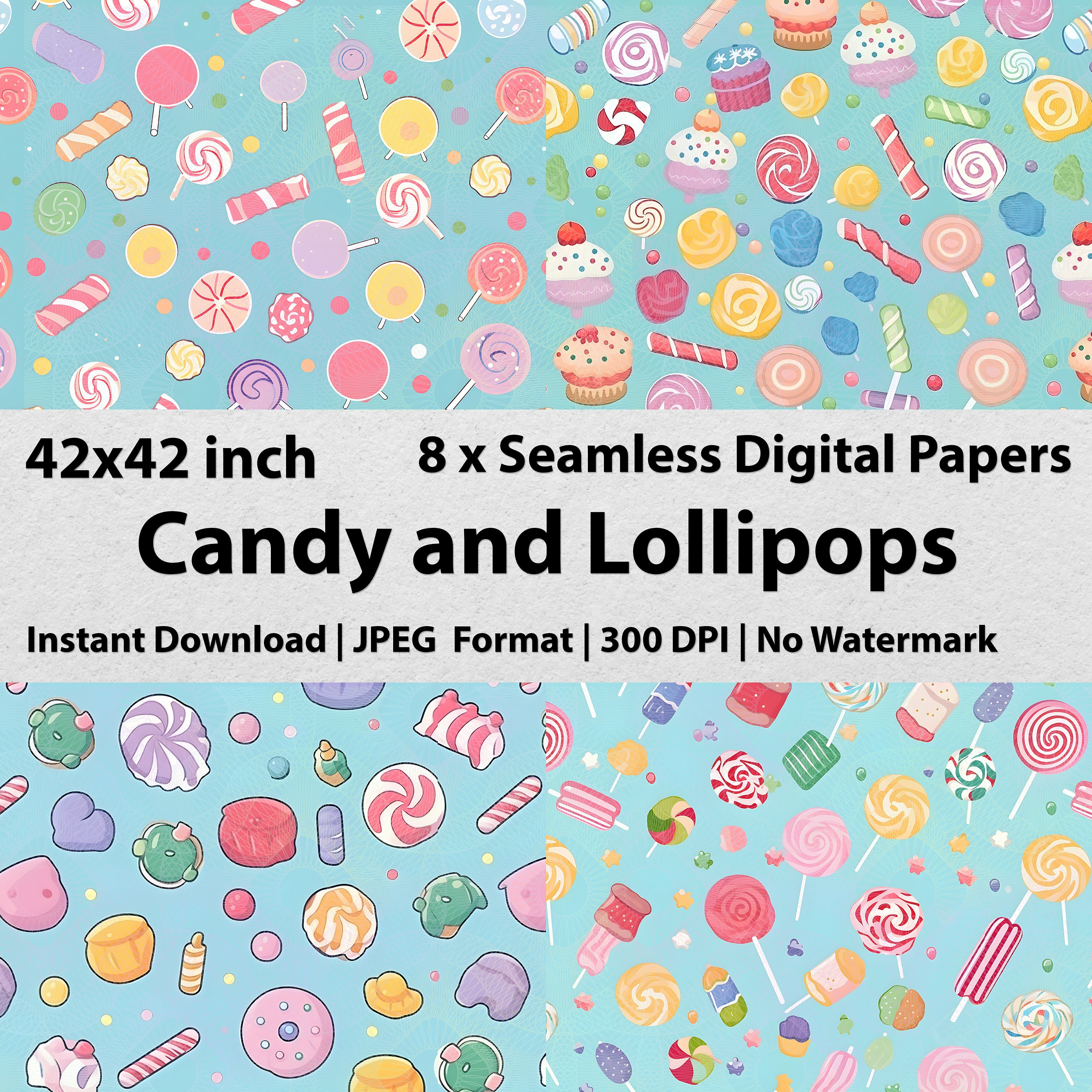 8 Candy and Lollipops Digital Papers Colorful Playful Candy Patterns ...