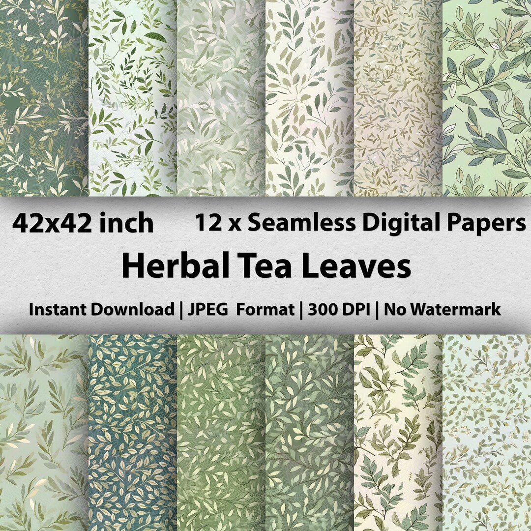 12 Herbal Tea Infusion Digital Paper Tea Pattern Unique Prints for DIY ...