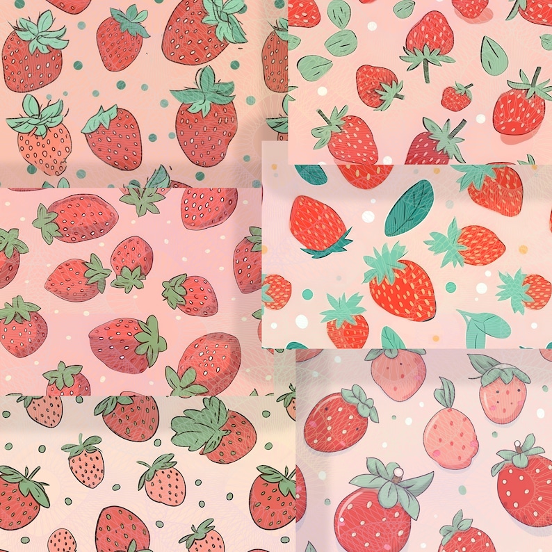12 Strawberry Repeating Digital Paper Designs, 3D Strawberry Patterns ...