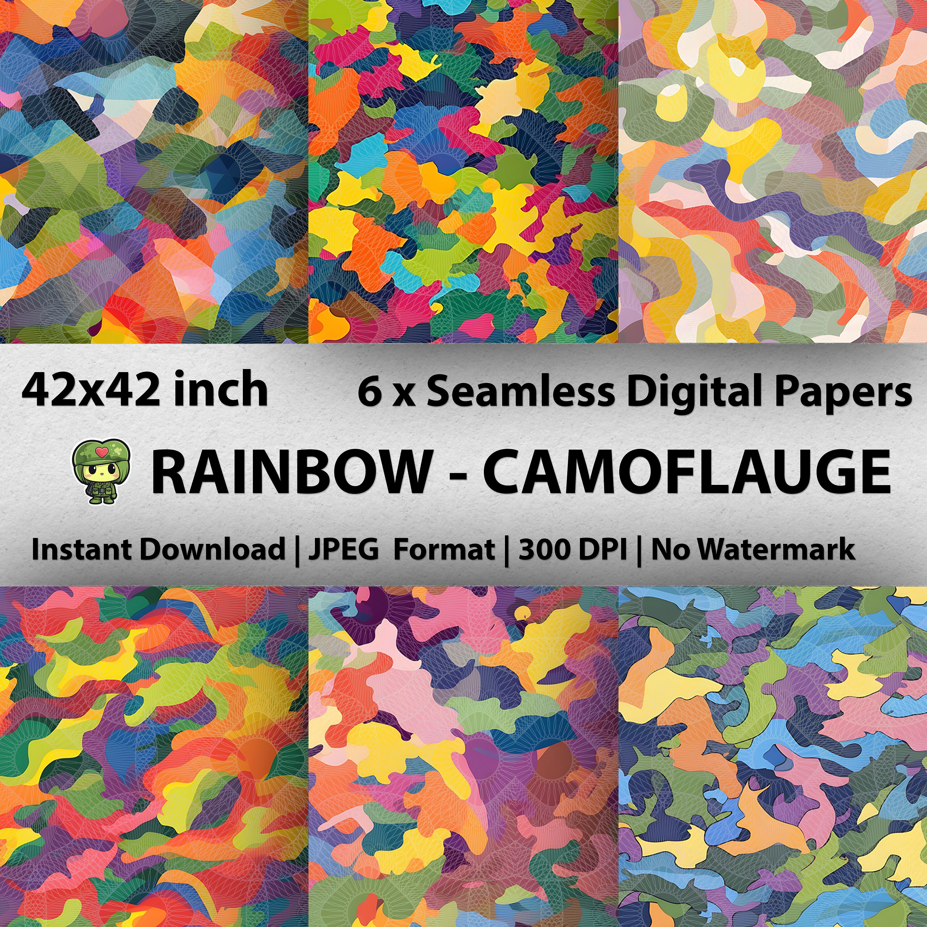 Rainbow Camouflage Digital Paper Pack: Seamless Camo Textures (digital ...