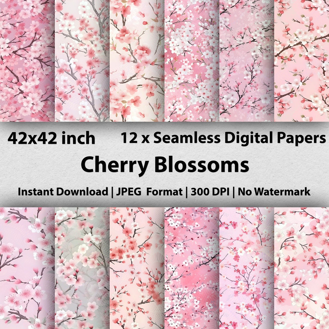 Cherry Blossom Seamless Pattern: Pink Floral Digital Paper (digital ...