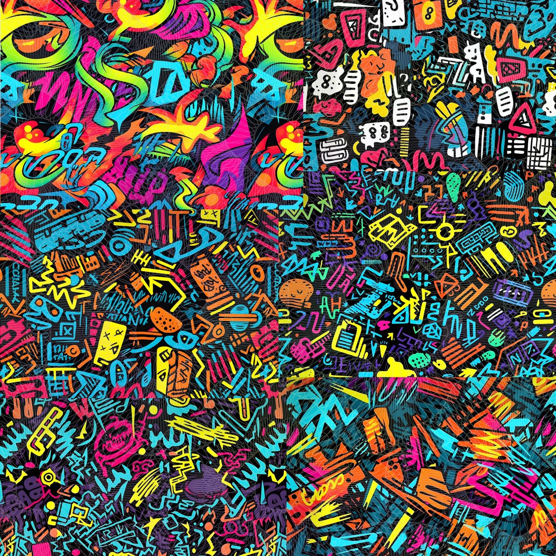 12 Graffiti Digital Paper Doodles Pattern Unique Scribblings Prints for ...