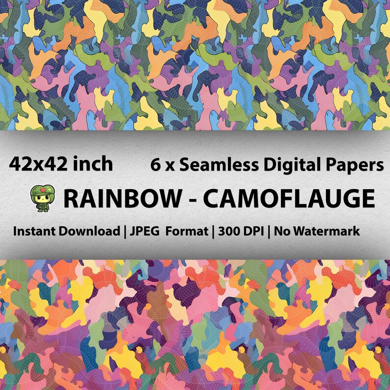 Rainbow Camouflage Digital Paper Pack: Seamless Camo Textures (digital ...