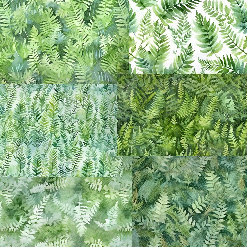 12 Watercolor Green Leaves Papers Vine Leaf Printable Abstract Fern ...