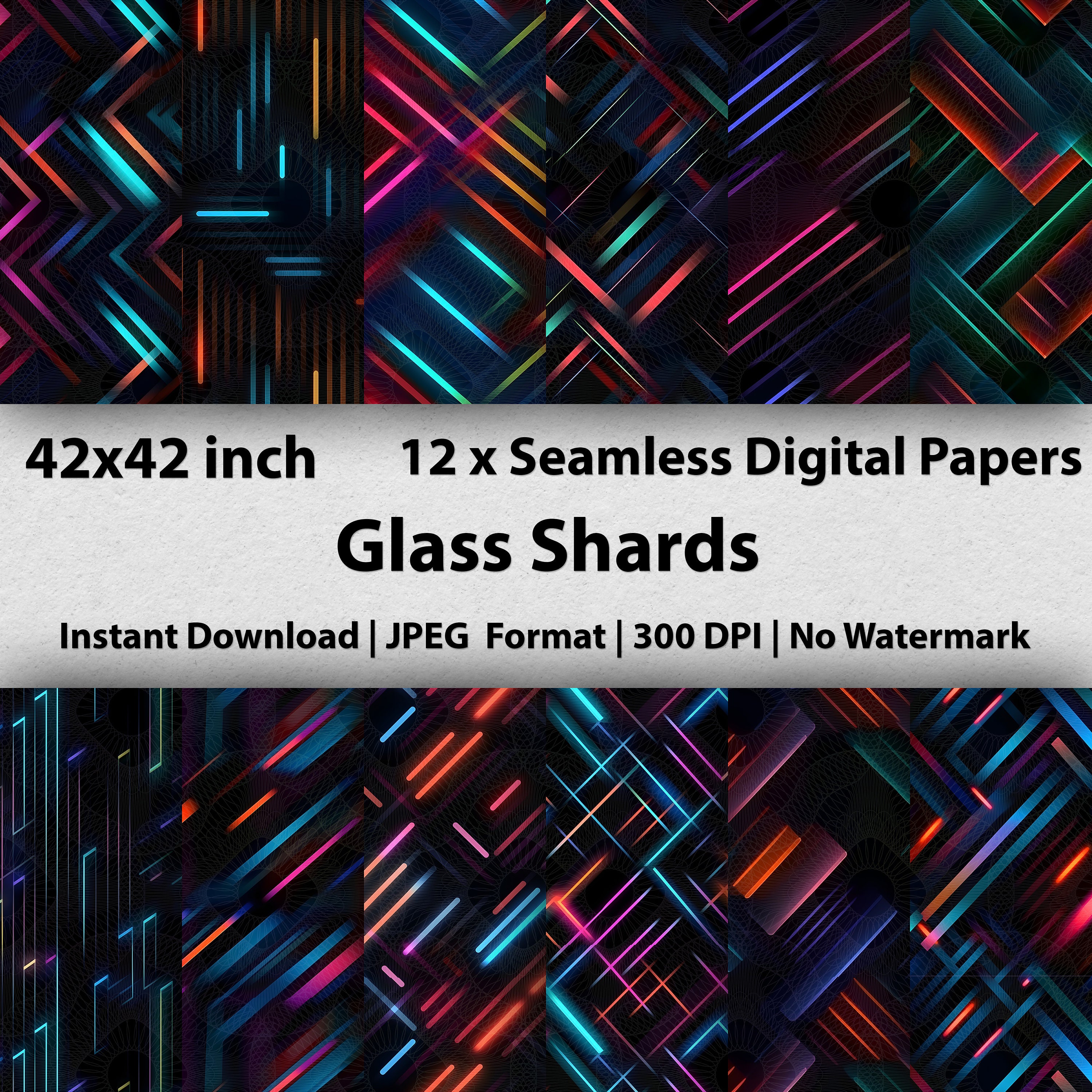 Abstract Neon Lights Seamless Pattern Glass Shards Texture Neon Digital ...
