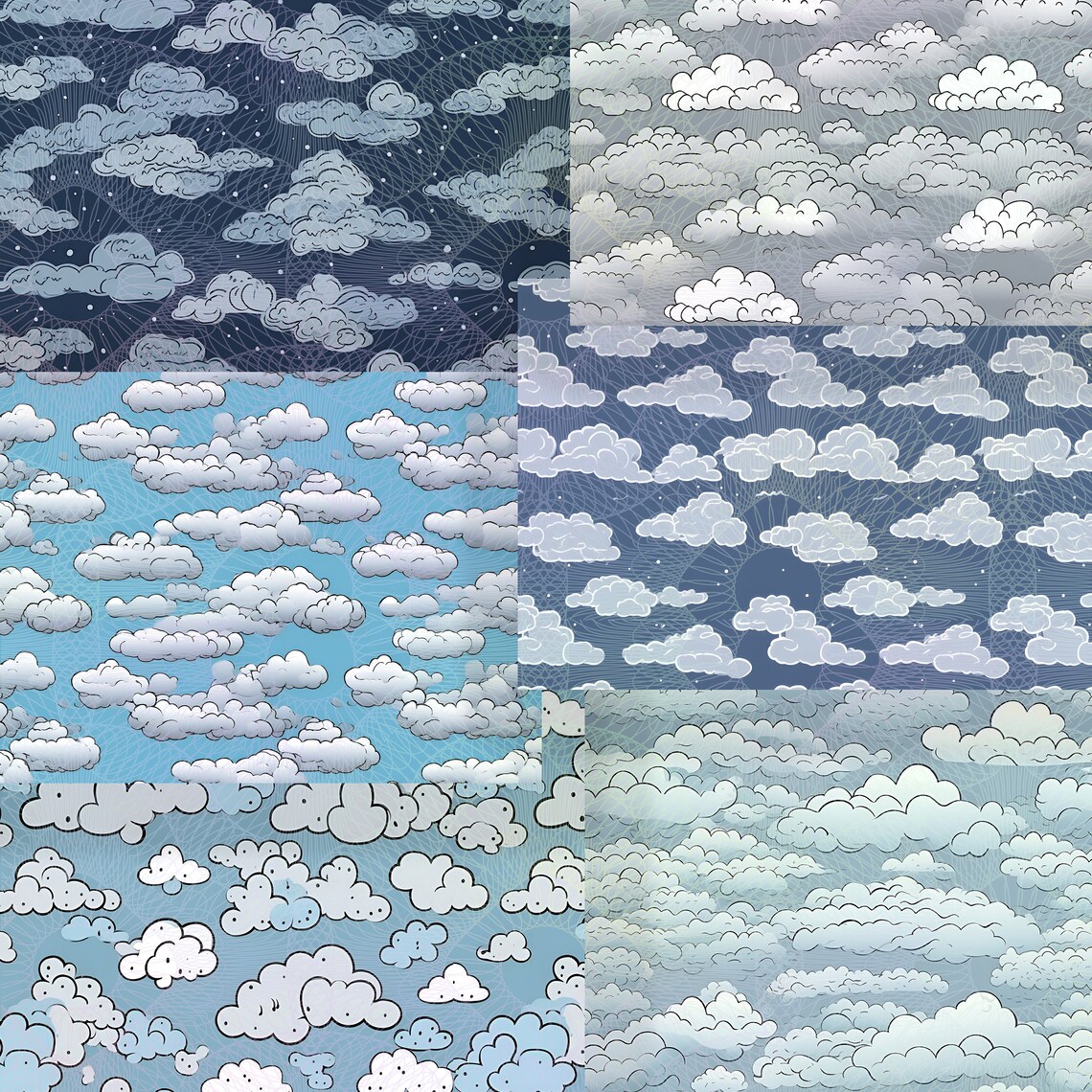 12 Cartoon Clouds Digital Paper Cartoon Clouds Kids and - Etsy