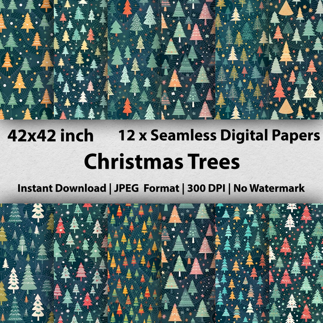 12 Christmas Digital Papers XMAS Tree Patterns Printable Festive ...