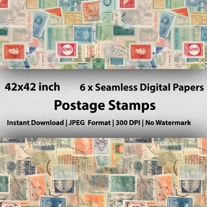 6 Stamps Digital Paper Postage Stamp Patterns Postal Stamps - Etsy