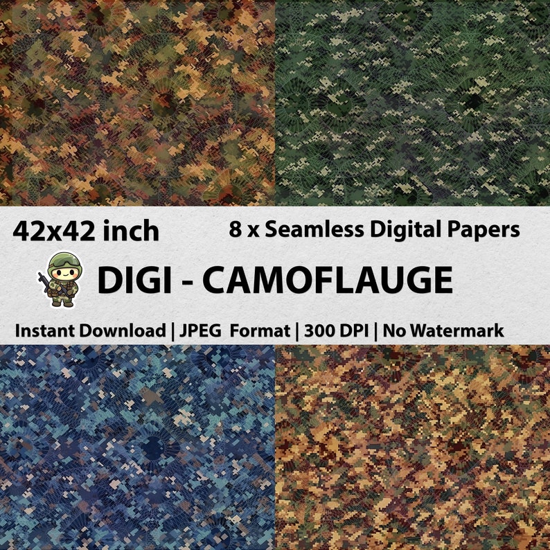 8 Digi-camouflage Digital Paper Pack, Camo, Military Patterns ...