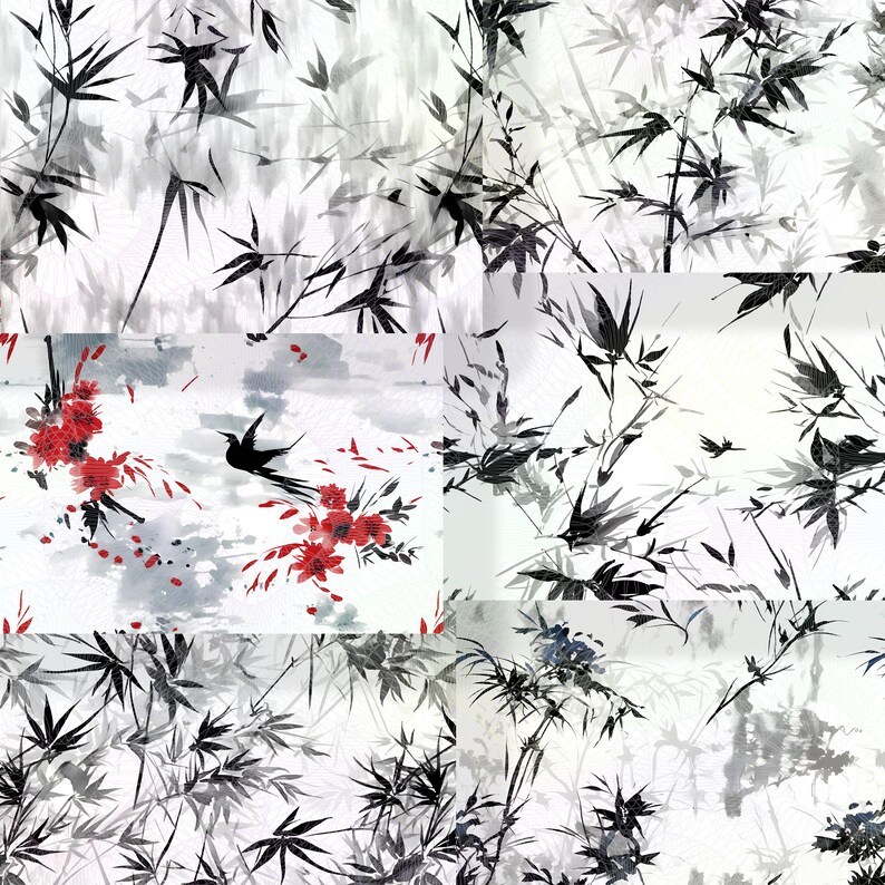 12 Sumi-e Ink Paintings Papers Japanese Inks Printable Ink Paintaings ...