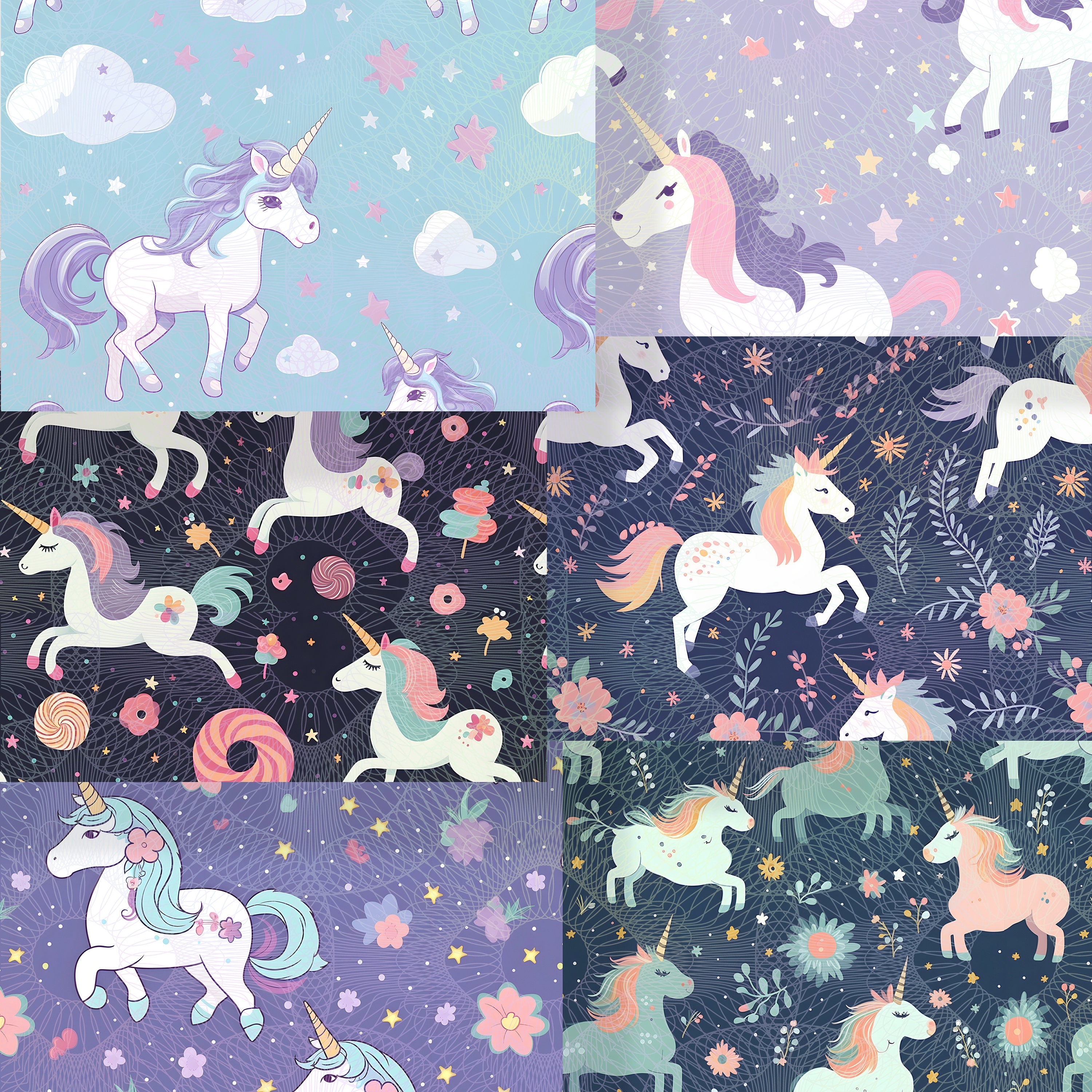 12 Unicorn Digital Papers Cartoon Character Patterns Printable ...