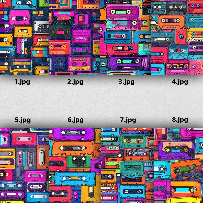 12 Unique Cassette Tape Digital Papers Retro Mixtape Illustrations ...