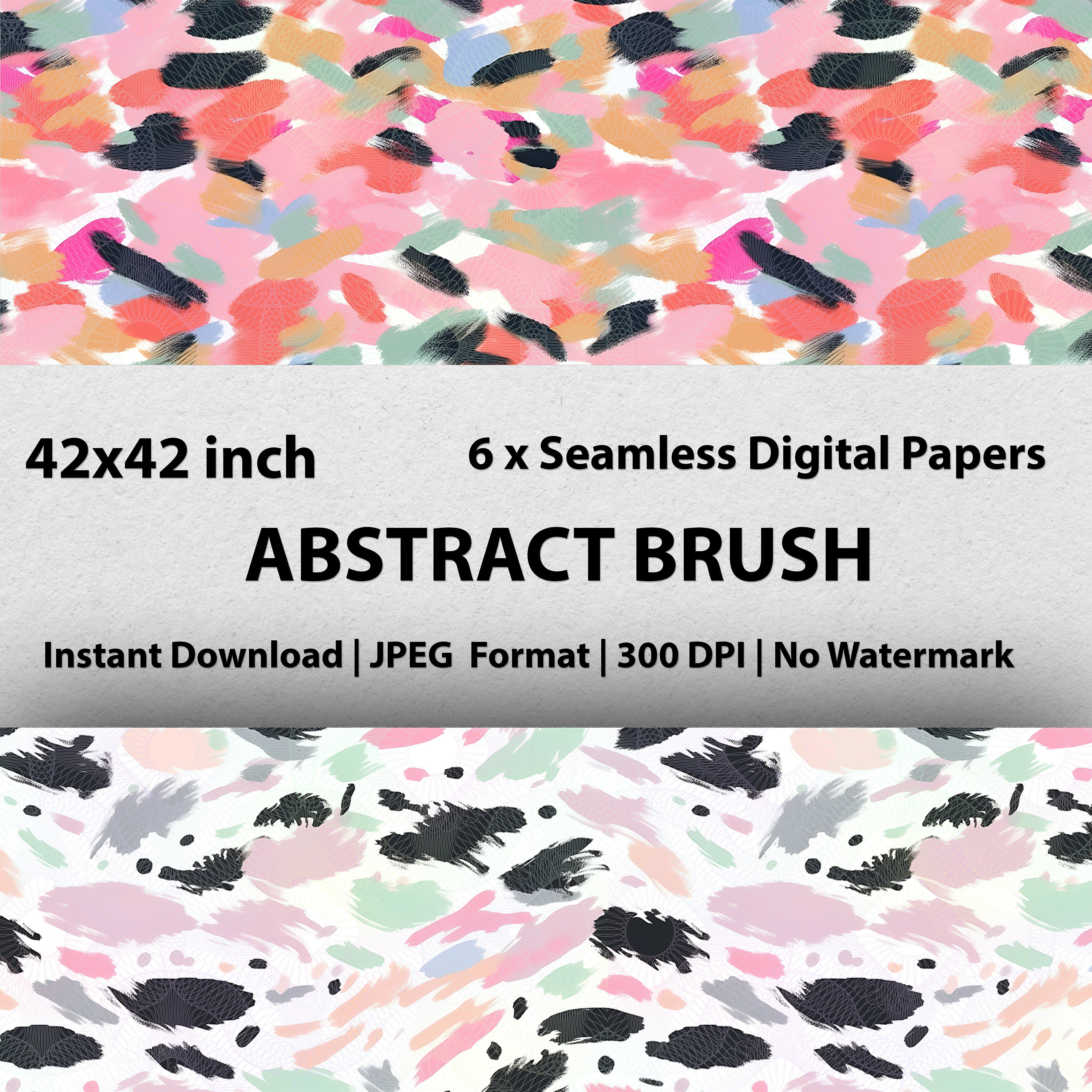 6 Abstract Brush Stroke Digital Papers, Artistic Patterns, Printable ...