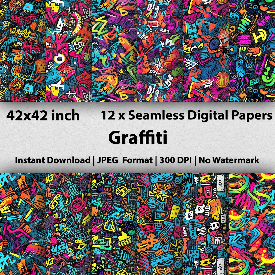 12 Graffiti Digital Paper Doodles Pattern Unique Scribblings Prints for ...