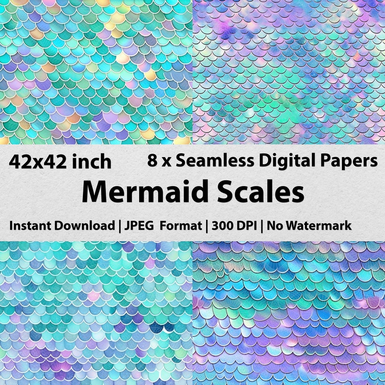 8 Mermaid Scales Digital Papers Scale Patterns Printable Mosaiclike ...