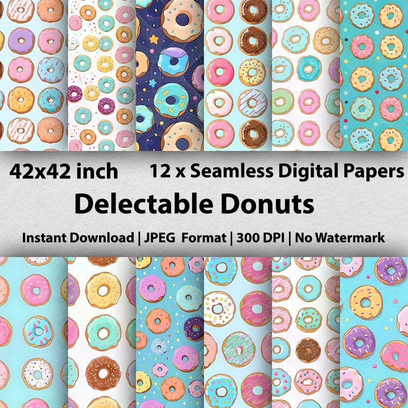 12 Donut Digital Papers Yummy Donut Patterns Printable Sweet Treat ...