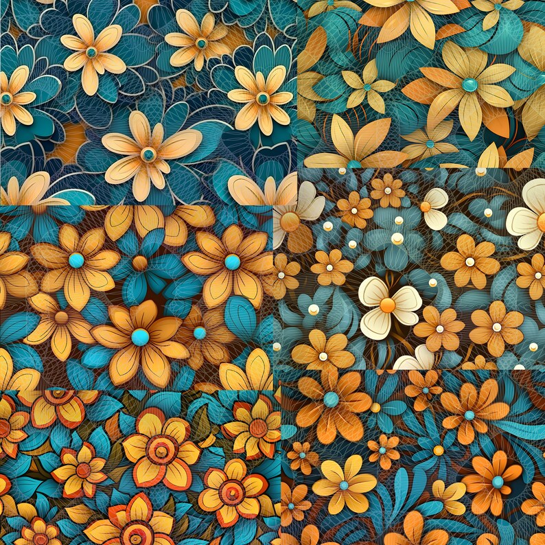 Retro Floral Digital Paper: 60s Groovy Seamless Patterns (digital ...