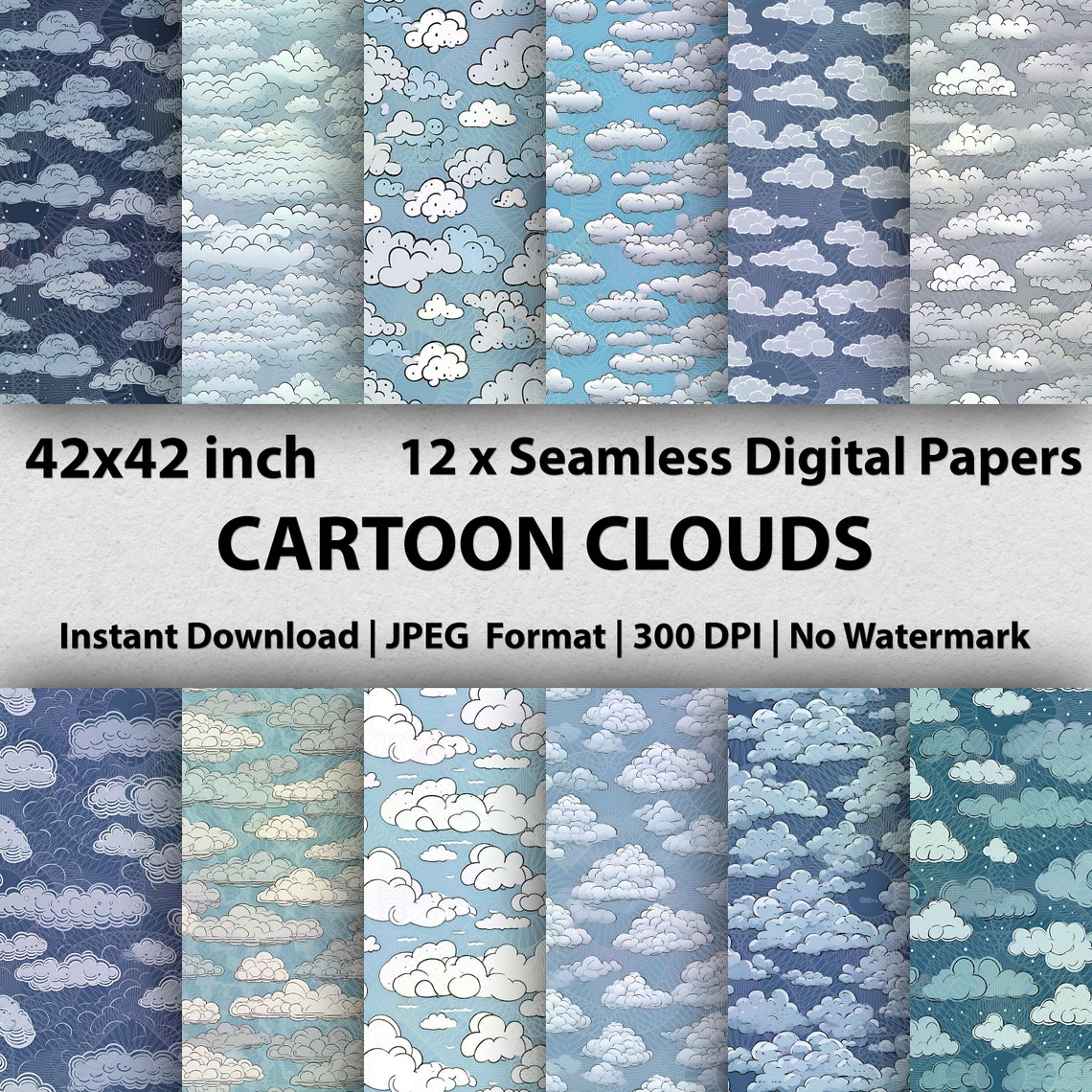 12 Cartoon Clouds Digital Paper Cartoon Clouds Kids and - Etsy