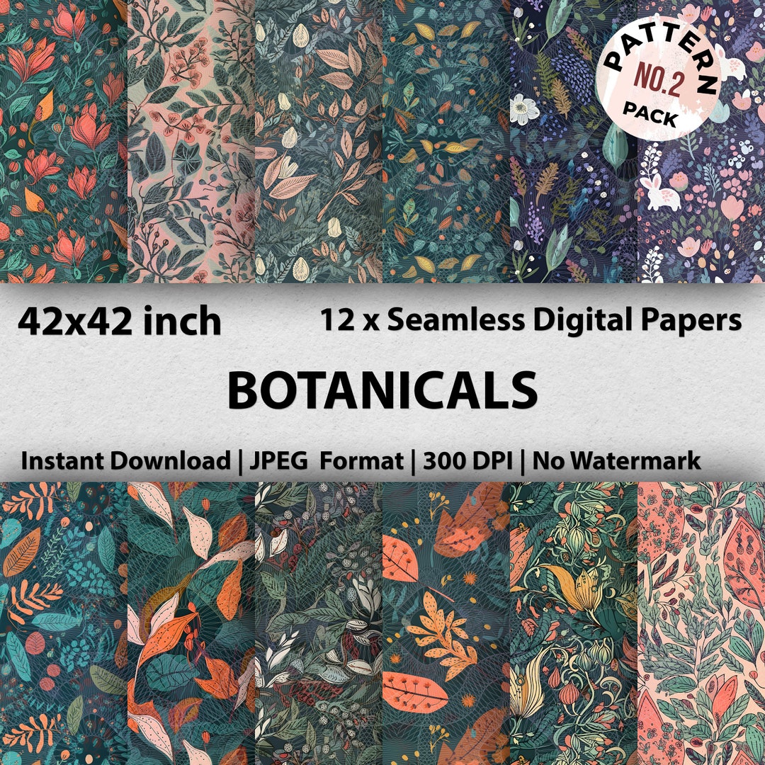 12 Botanical Leaves Digital Papers Nature-inspired Patterns Printable ...