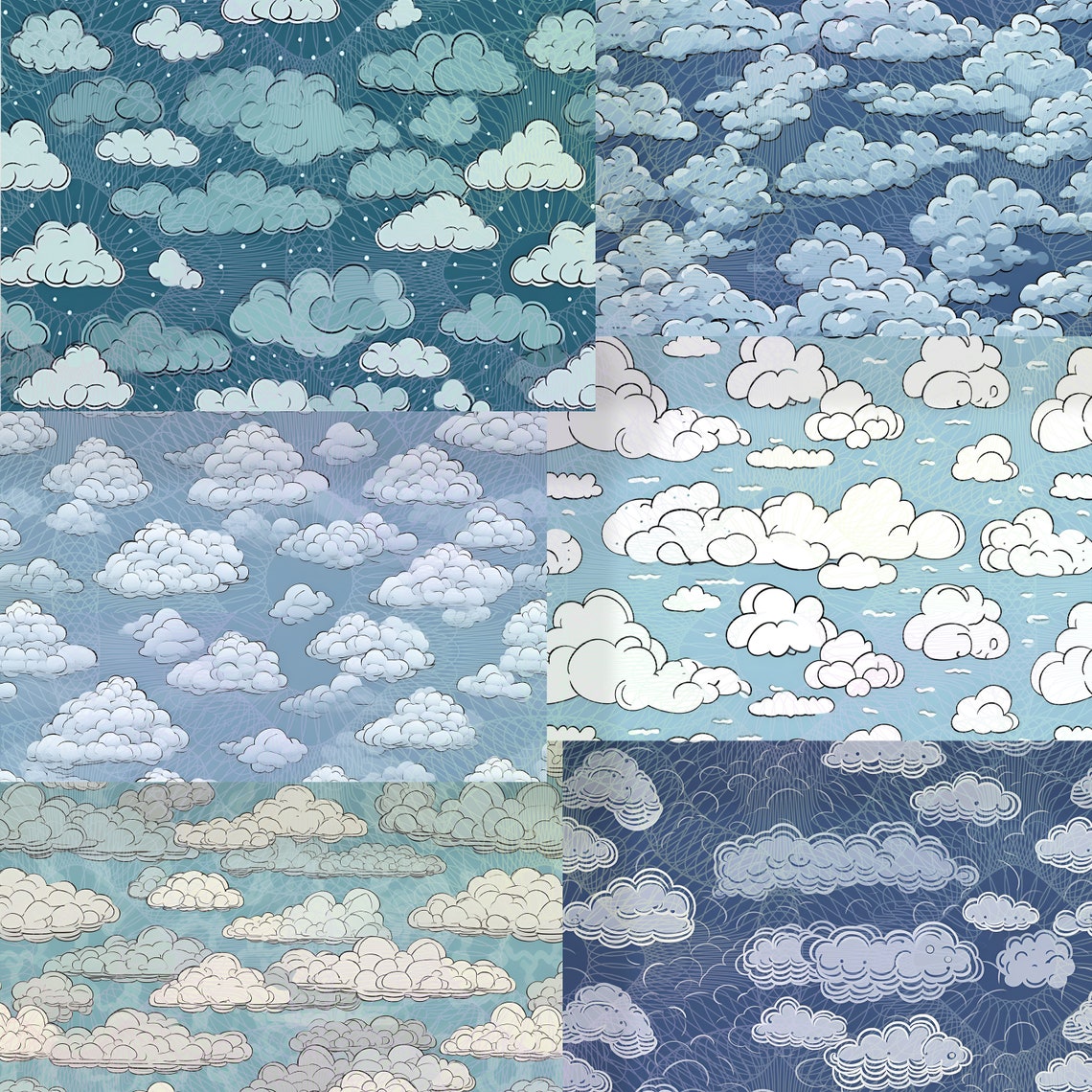 12 Cartoon Clouds Digital Paper Cartoon Clouds Kids and - Etsy