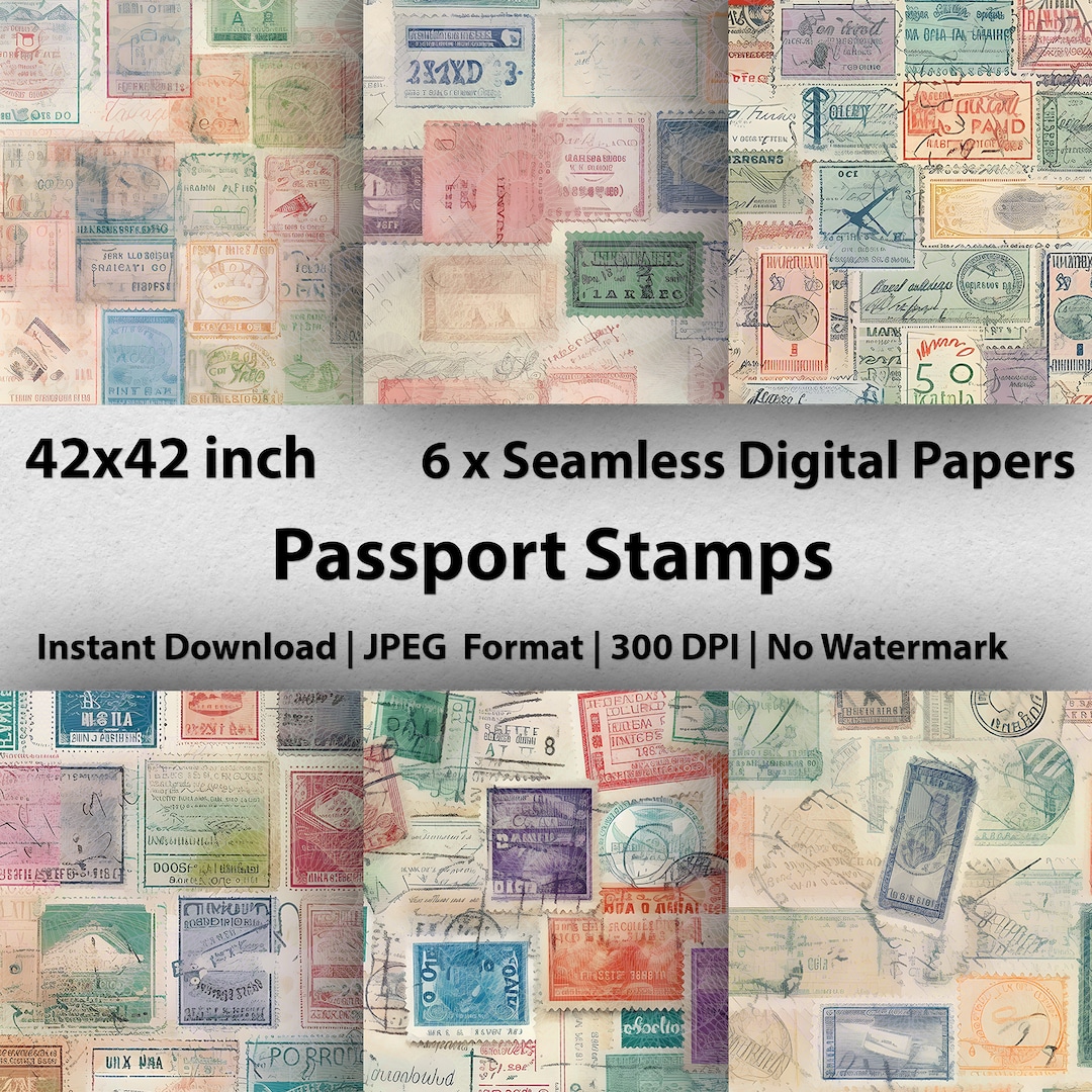 6 Travel Stamp Stamp Digital Paper Passport Patterns Unique Wanderlust ...