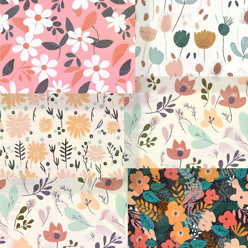 12 Minimalist Floral Digital Paper, Delicate Flower Patterns, Printable ...