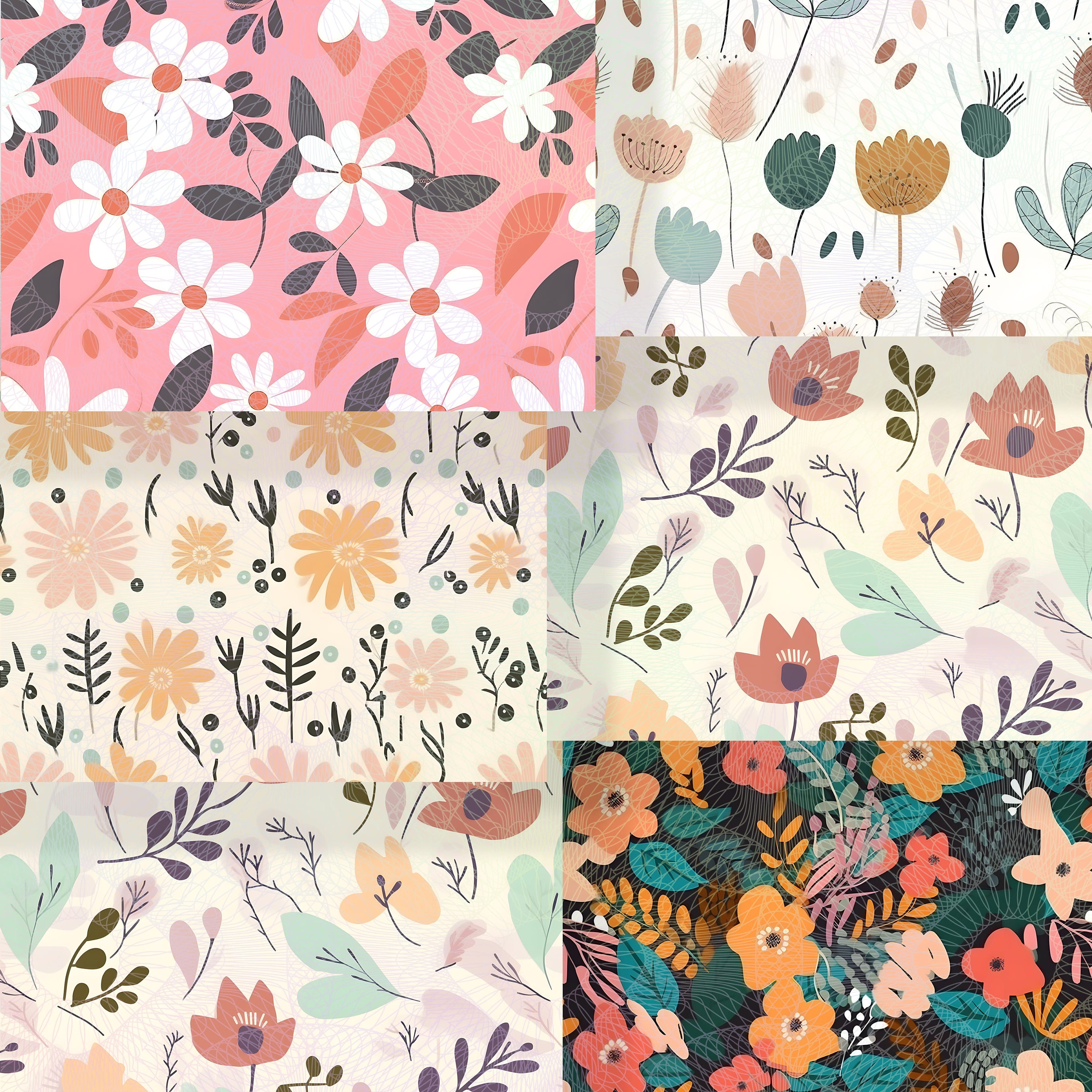 12 Minimalist Floral Digital Paper, Delicate Flower Patterns, Printable ...