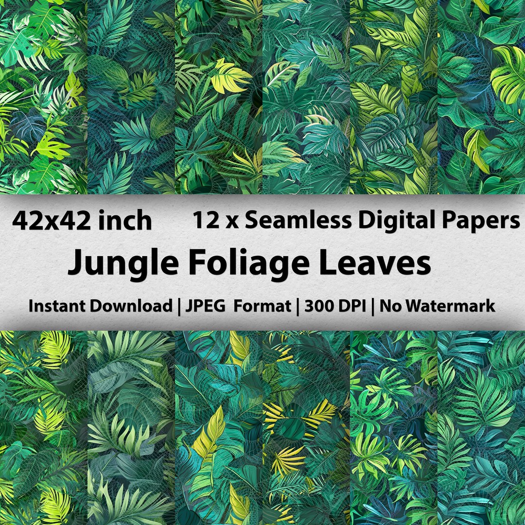 12 Jungle Digital Papers Tropical Leaf Patterns Printable Leave ...