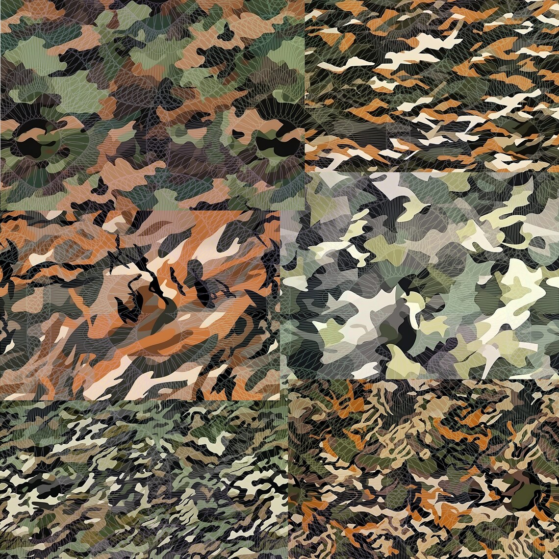 12 Camouflage Digital Paper Pack, Camo, Military Patterns, Printable ...