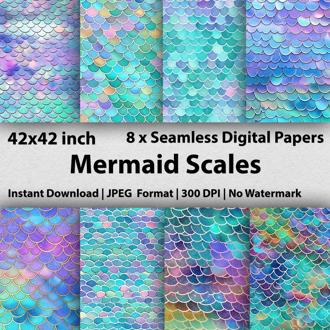 8 Mermaid Scales Digital Papers Scale Patterns Printable Mosaiclike ...